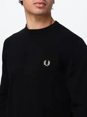 Fred Perry Crewneck Wool Blend Jumper With Ribbed Trims And Embroidered Logo - Black