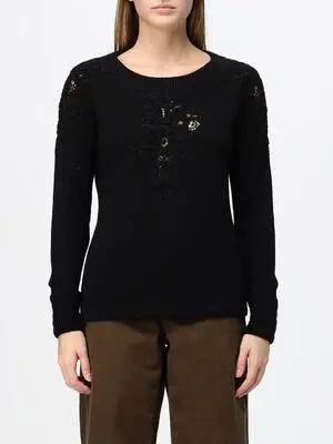 Ermanno Scervino Wool Blend Jumper With Floral Embroidery - Black