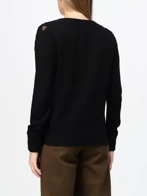 Ermanno Scervino Wool Blend Jumper With Floral Embroidery - Black