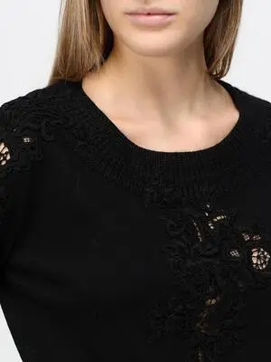 Ermanno Scervino Wool Blend Jumper With Floral Embroidery - Black