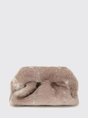 THEMOIRE Bios Bicolour Faux Fur Clutch With Removable Shoulder Strap - Brown