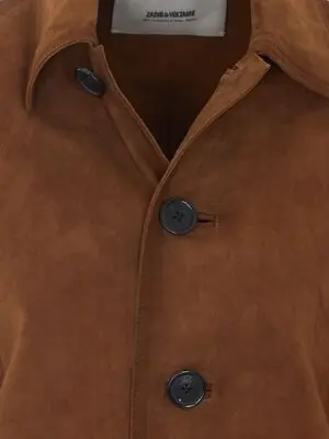 Zadig&Voltaire Lessa Suede Leather Shirt Jacket With Classic Collar