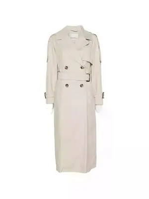Max Mara Long Double-breasted Trench Coat In Water-repellent Cotton Beige