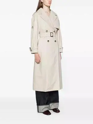 Max Mara Long Double-breasted Trench Coat In Water-repellent Cotton Beige