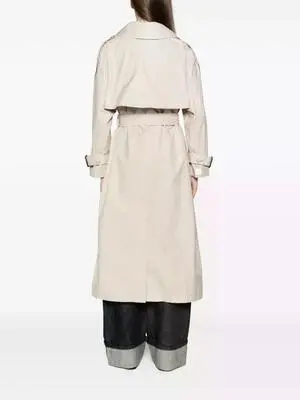 Max Mara Long Double-breasted Trench Coat In Water-repellent Cotton Beige