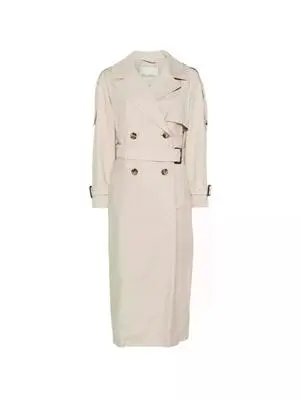 Max Mara Long Double-breasted Trench Coat In Water-repellent Cotton Beige - Neutrals