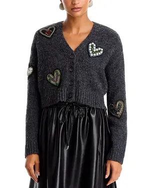 Cinq À Sept Emily Wool Blend Embellished Cropped Cardigan - Charcoal/multi