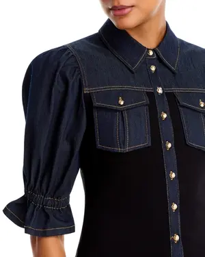 Cinq À Sept Lyric Indigo Ponte Puff Sleeve Blouse