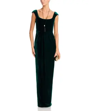 SAU LEE Brooke Velvet Bodycon Scoop Neck Gown - Emerald