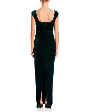 SAU LEE Brooke Velvet Bodycon Scoop Neck Gown - Emerald