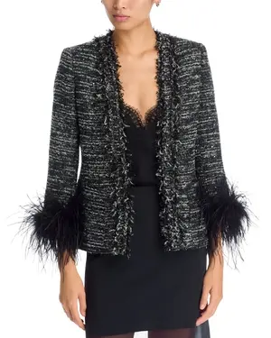 UNGARO Adley Feather Trim Jacket