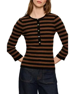 Sanctuary Selena Henley Striped Top - Black Coco
