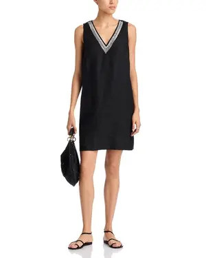 Tommy Bahama Two Palms Beaded Linen V Neck Dress