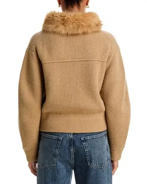 Rag & Bone Amelia Wool & Faux Fur Ribbed Zip Cardigan