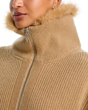 Rag & Bone Amelia Wool & Faux Fur Ribbed Zip Cardigan