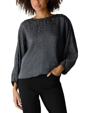 Eileen Fisher Silk Jacquard Dolman Sleeve Top - Graphite