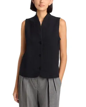 Eileen Fisher Textured High Collar Vest - Black