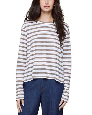 Splendid Louisa Lurex Stripe Long Sleeve Tee - White/wicker