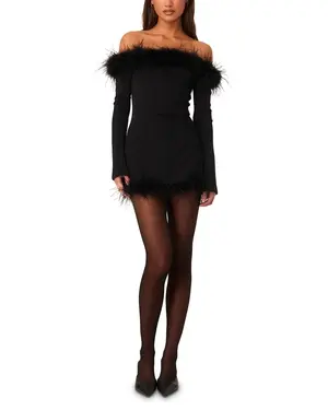SNDYS. Gaia Feather Trim Mini Skirt