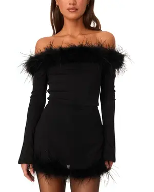 SNDYS. Gaia Feather Trim Mini Skirt