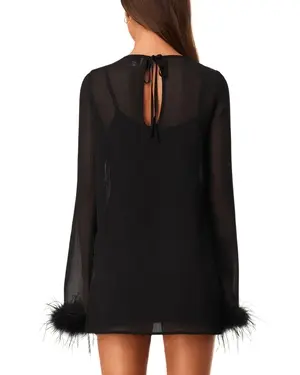 SNDYS. Gaia Feather Trim Mini Dress