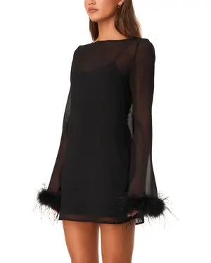 SNDYS. Gaia Feather Trim Mini Dress