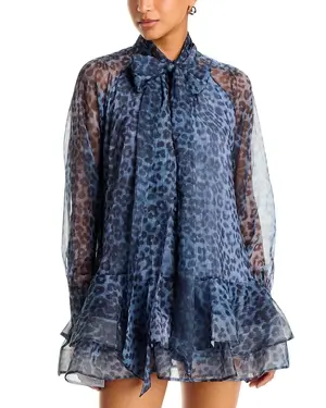 Bardot Adrie Babydoll Mini Dress - Blue Leopard