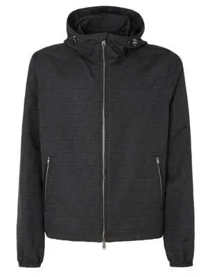 Fendi S Polyester Track Jacket With Elastic Cuffs, Two-way Zipper, Drawstring Hem & Side Zip Pockets - Nero
