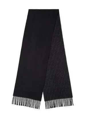 Fendi Large Double-sided Cashmere & Wool Wrap Scarf With Fringe Ends - Nero