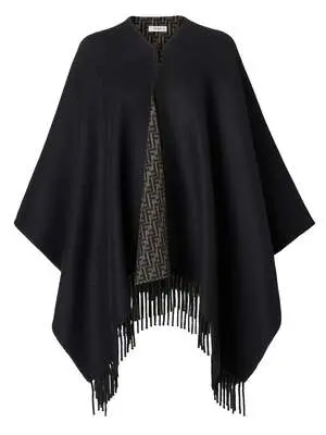 Fendi Large Double-sided Wool-cashmere Poncho With Fringed Hem