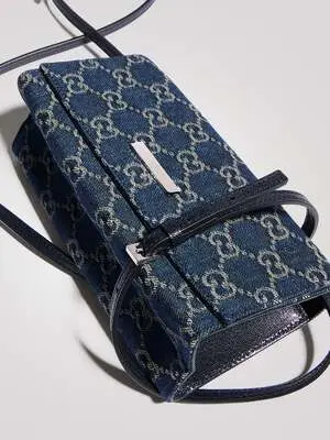 Gucci Mini Gg Denim Crossbody Bag With Detachable Leather Strap