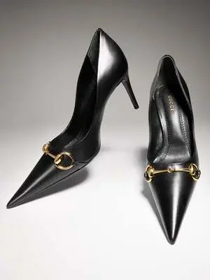 Gucci Mini Horsebit Point-toe Stiletto Pumps With Zig-zag Cut-out Insole