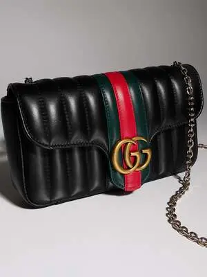 Gucci Double G Mini Leather Shoulder Bag With Detachable Chain Strap