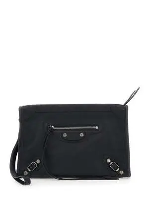 Balenciaga Genuine Grained Leather Mini Pouch Clutch - Black