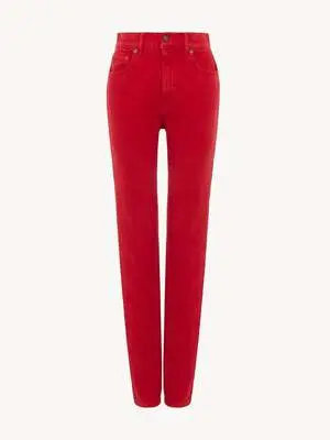 Chloé Front Zip 5-pocket Mini Denim Jeans With Leather Back Patch And Logo Button