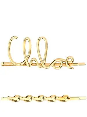 Chloé Iconic Mini Hair Clips In Vintage Brass With Logo Engraving