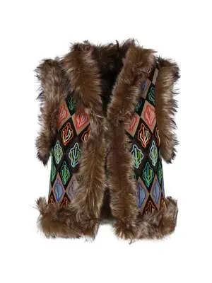 GOLDEN GOOSE Printed Fur-trim Vest