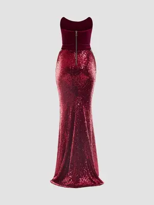 ZHIVAGO Reine De Reinettes Sequined Velvet Strapless Gown