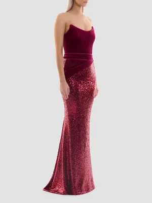 ZHIVAGO Reine De Reinettes Sequined Velvet Strapless Gown