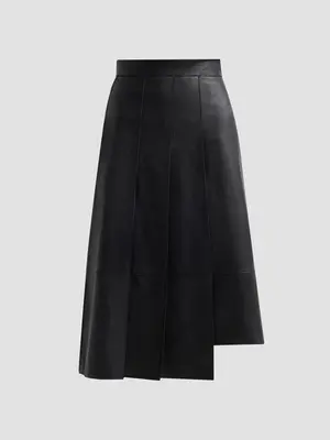 Akris Nappa Leather Asymmetric Midi Skirt