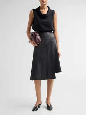 Akris Nappa Leather Asymmetric Midi Skirt