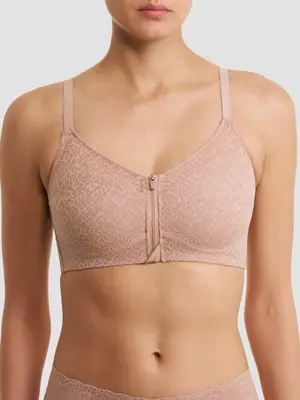 Natori Pretty Smooth Zip Front Pocketed Mastectomy Wireless Bra - Buff