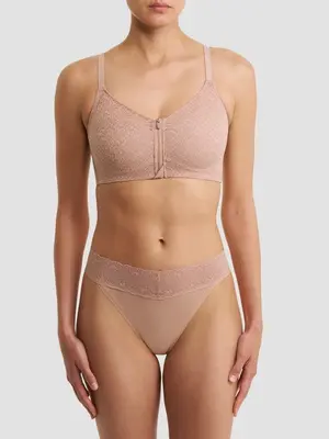 Natori Pretty Smooth Zip Front Pocketed Mastectomy Wireless Bra - Buff