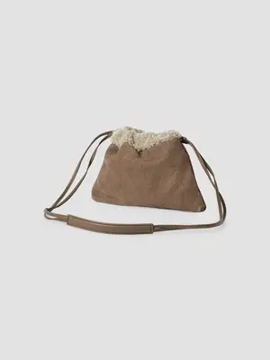Brunello Cucinelli Pouch Bag In Sparkling Textured Leather With Shearling Lining