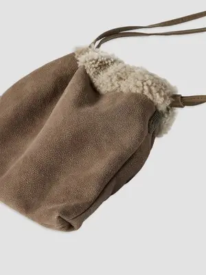 Brunello Cucinelli Pouch Bag In Sparkling Textured Leather With Shearling Lining