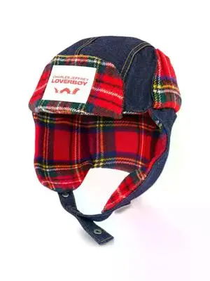 CHARLES JEFFREY Tartan-panelled Trapper Beanie Hat