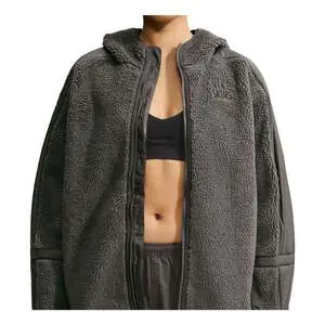 Nike X Skims Sherpa Oversized Full-zip Hooded Jacket 'boulder Obsidian - Boulder/obsidian