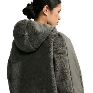 Nike X Skims Sherpa Oversized Full-zip Hooded Jacket 'boulder Obsidian