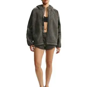 Nike X Skims Sherpa Oversized Full-zip Hooded Jacket 'boulder Obsidian