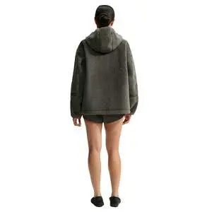 Nike X Skims Sherpa Oversized Full-zip Hooded Jacket 'boulder Obsidian